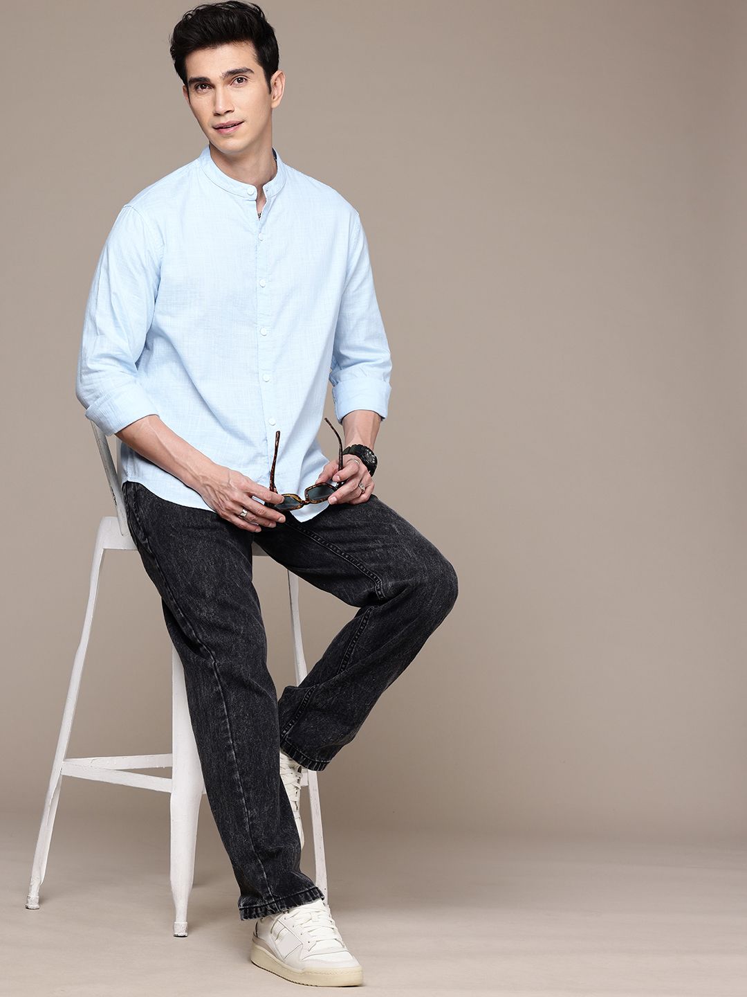 Buy WROGN Pure Cotton Self Checked Comfort Opaque Casual Shirt - Shirts ...