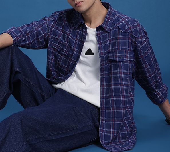 Buy The Roadster Life Co. Pure Cotton Checked Drop Shoulder Sleeves Relaxed Fit Casual Shirt ...