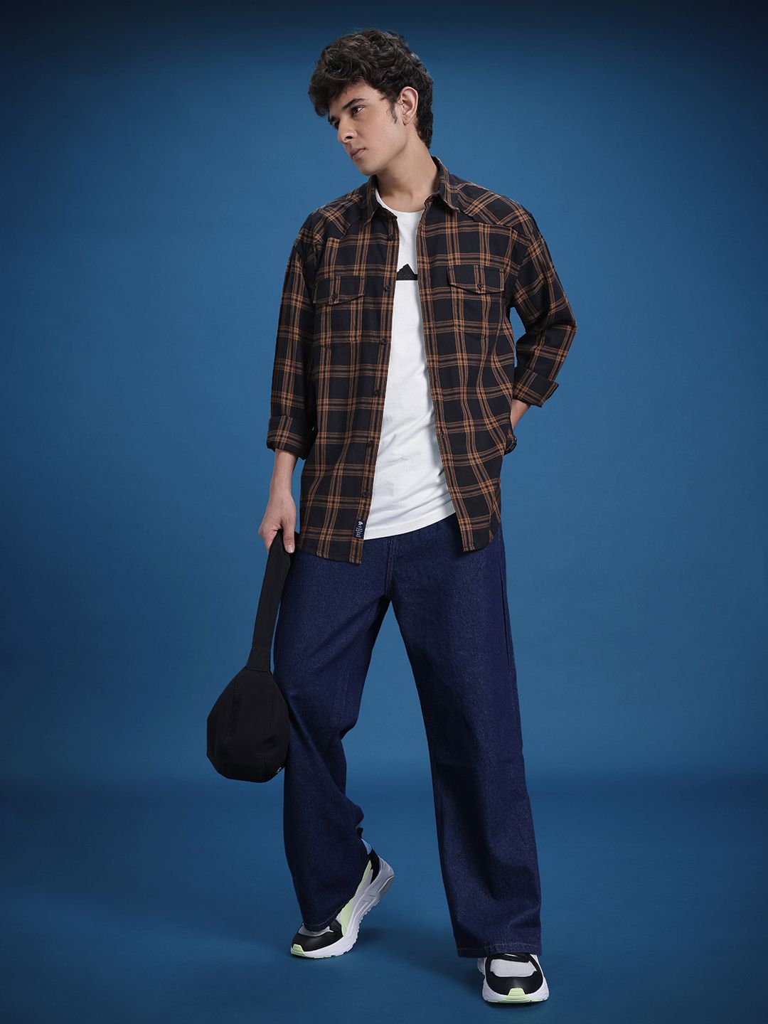 Buy The Roadster Life Co. Pure Cotton Checked Drop Shoulder Sleeves Relaxed Fit Casual Shirt ...