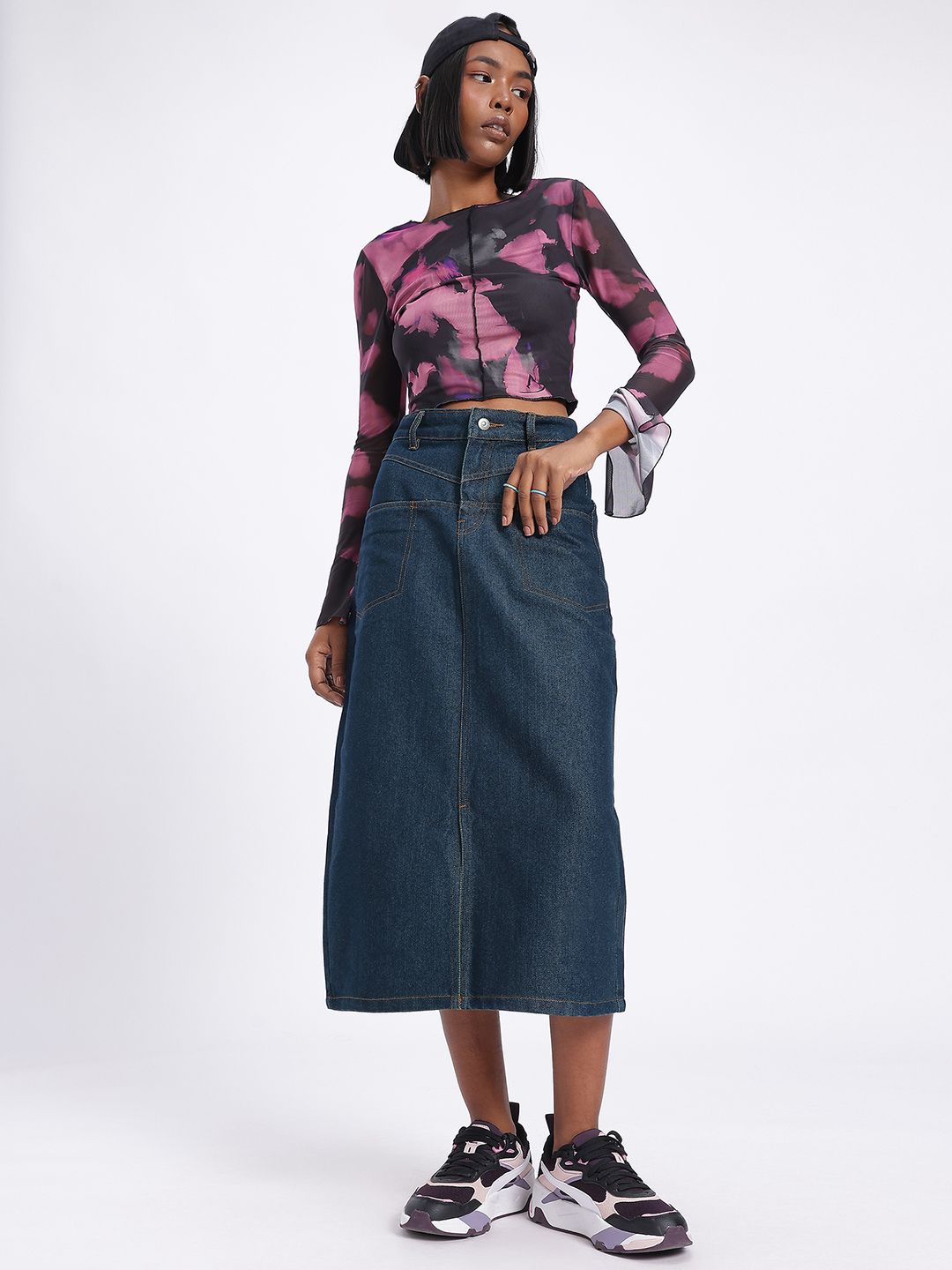Buy Glitchez Front Slit Midi Denim Skirt - Skirts for Women 31402143 | Myntra