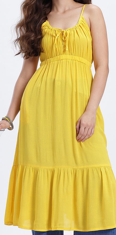 Buy Glitchez Shoulder Straps Gathered And Pleated Empire Midi Dress ...