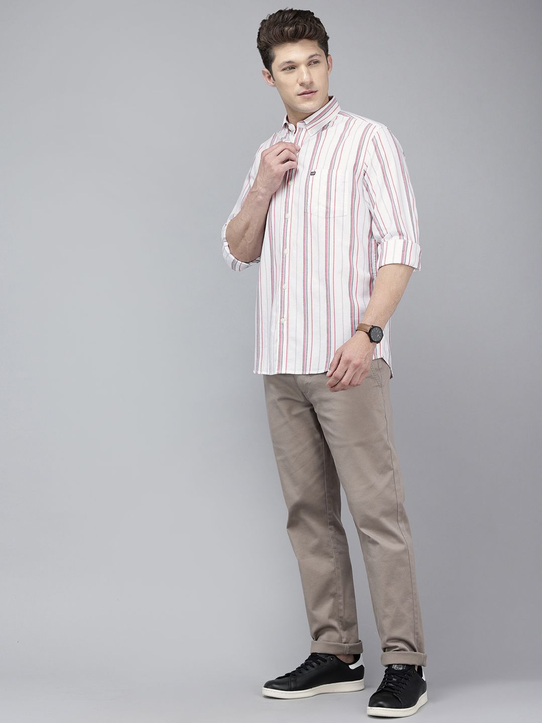 Buy Arrow Pure Cotton Button Down Collar Manhattan Slim Fit Striped ...