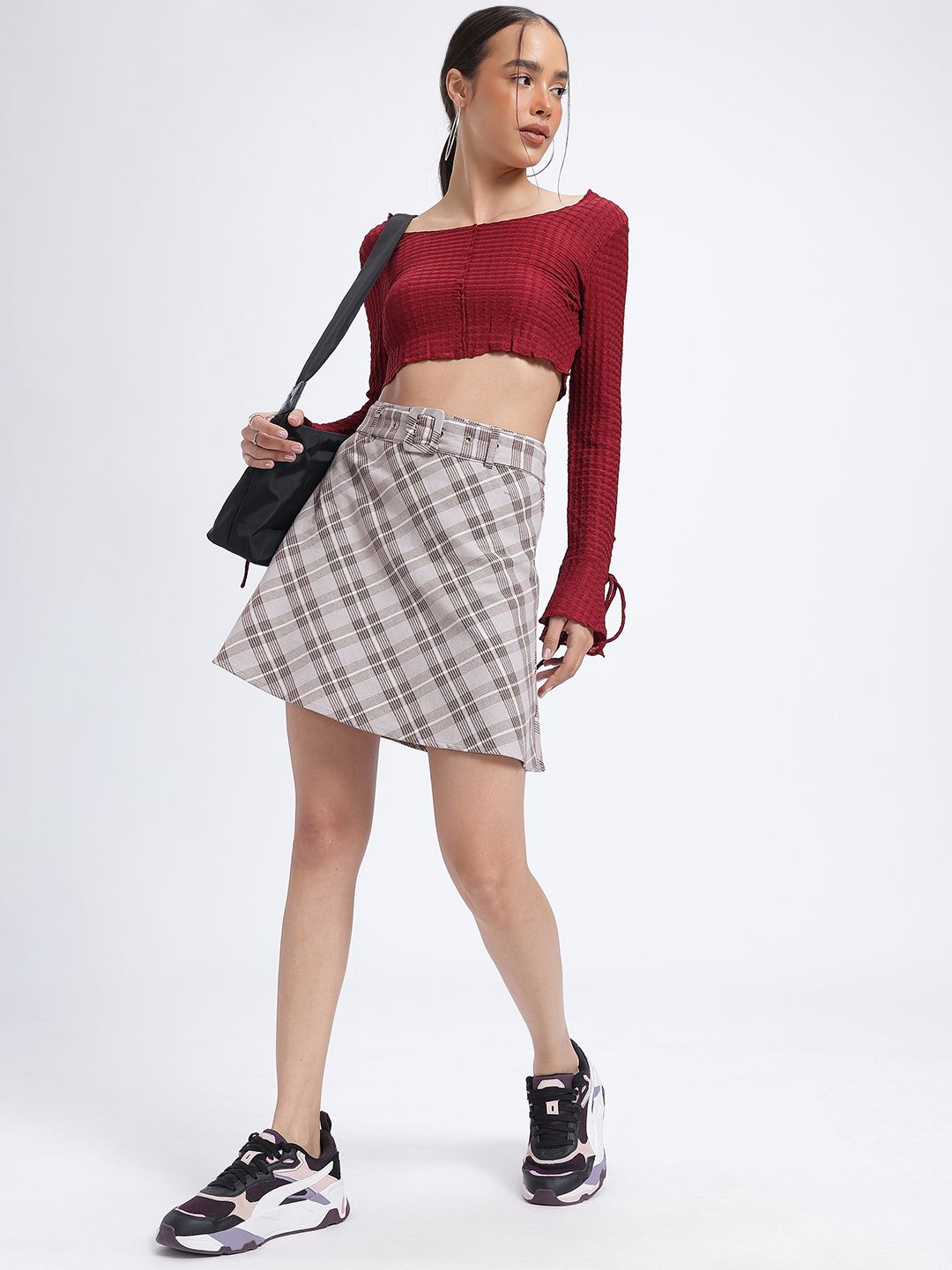 Buy Glitchez Tartan Checks Mid Rise Pure Cotton Straight Mini Skirt ...