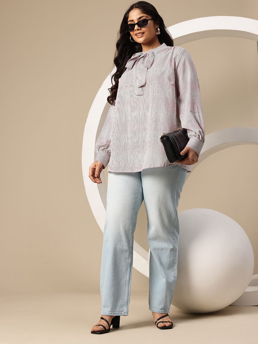 Buy Sztori Plus Size Striped Tie Up Neck Top - Tops for Women 31639251 ...