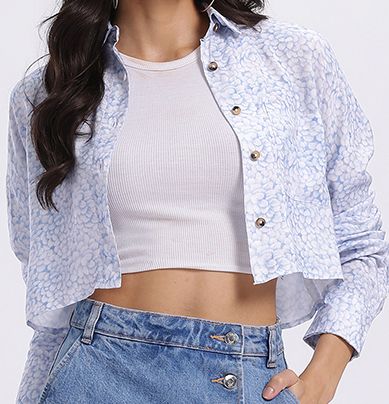 Buy Glitchez Floral Print Drop Shoulder Back Slit Boxy Crop Shirt ...