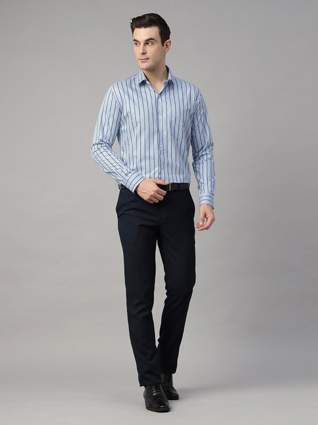 Buy Hancock Men Standard Slim Fit Opaque Striped Formal Shirt - Shirts ...