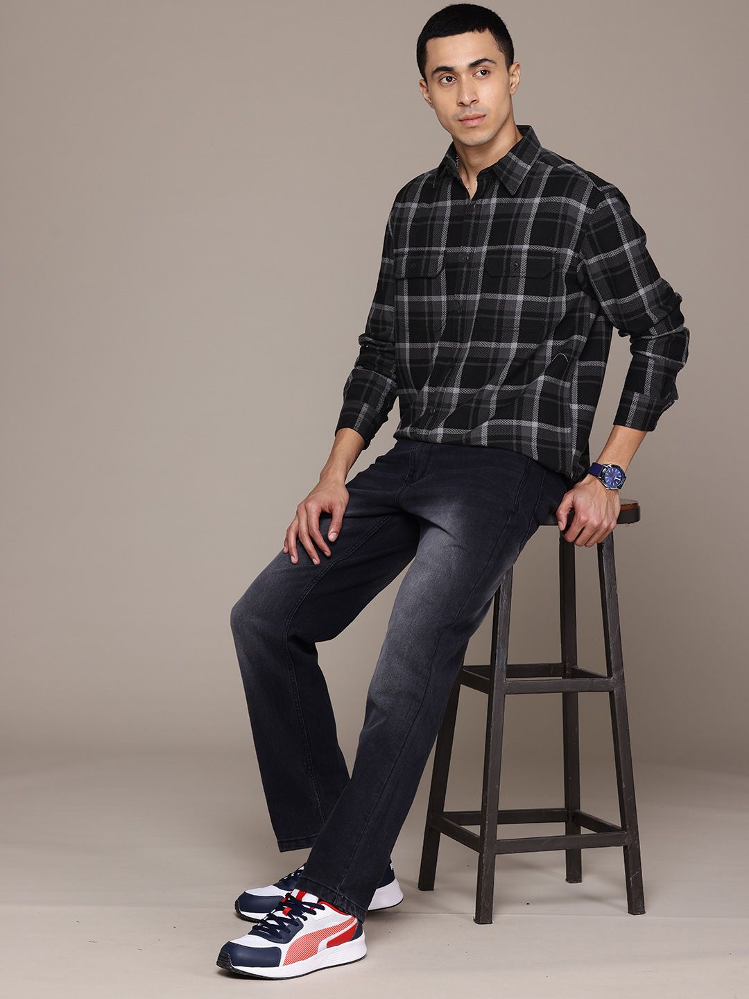 Buy The Roadster Lifestyle Co. Men Relaxed Checked Pure Cotton Casual Shirt - Shirts for Men ...