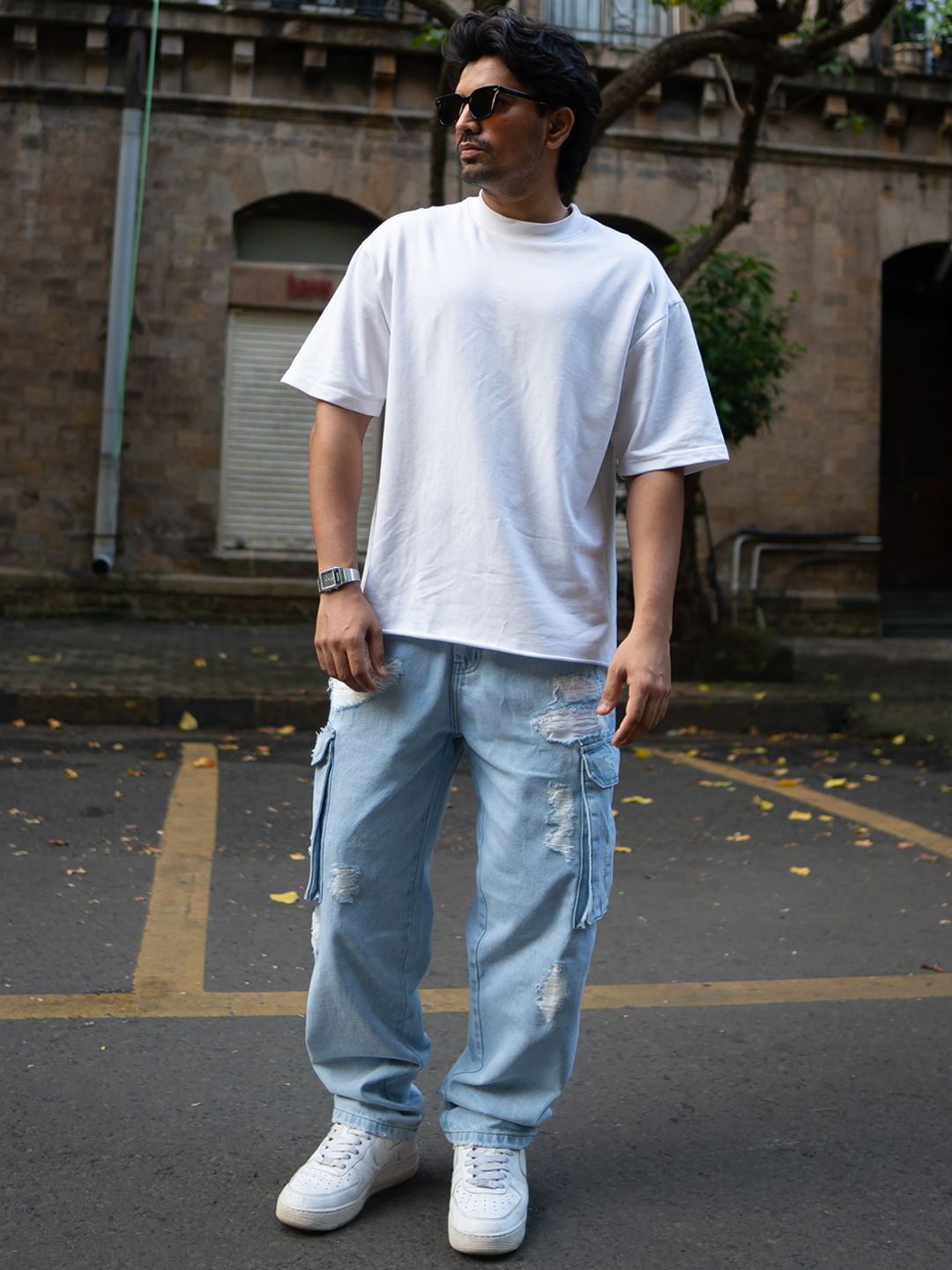 Buy Powerlook Men Baggy Fit Distressed Cotton Cargo Jeans - Jeans for ...