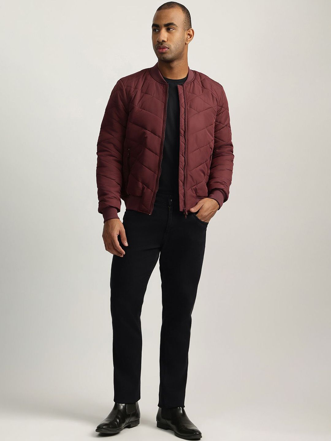 Buy Iconic Men Stand Collar Solid Casual Quilted Jacket - Jackets for ...