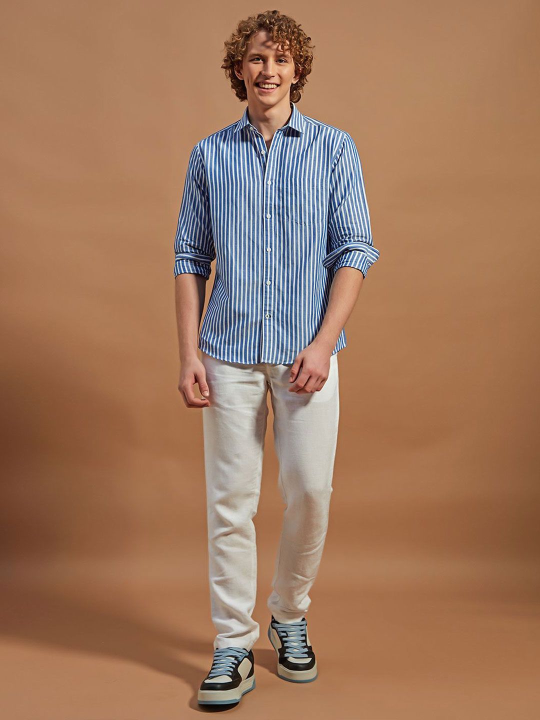 Buy THINC Men Spread Collar Vertical Striped Casual Shirt - Shirts for ...