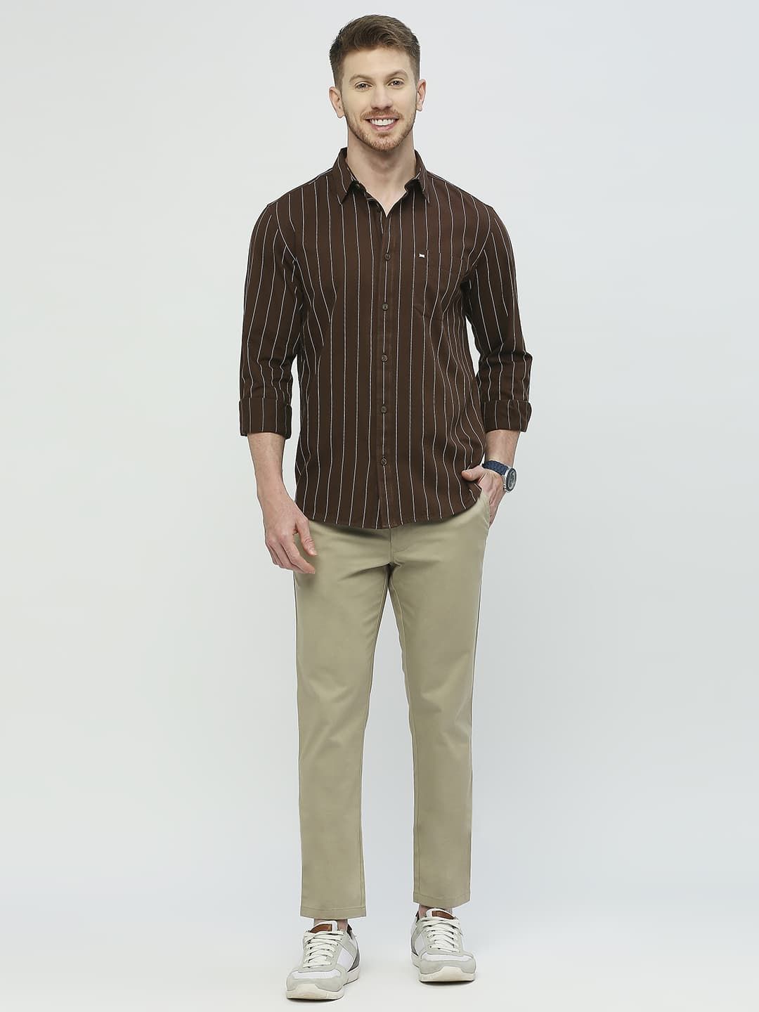 Buy Basics Men Comfort Slim Fit Opaque Striped Casual Shirt - Shirts ...