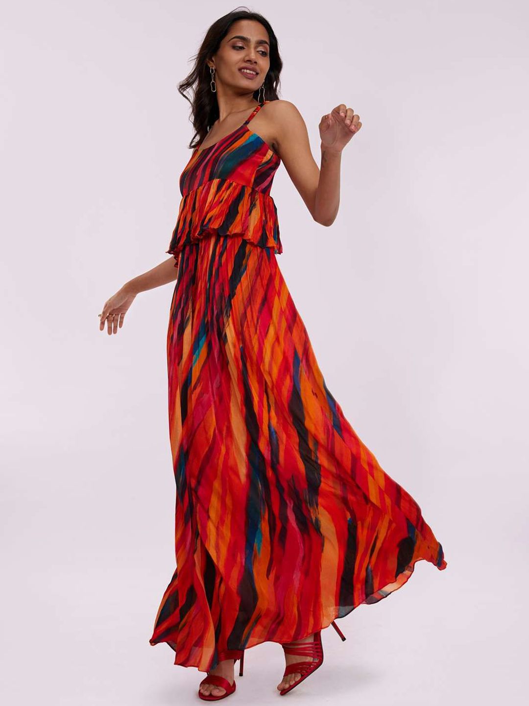 Buy POPPI Women Sepia Twirl Ruffled Maxi Dress - Dresses for Women ...