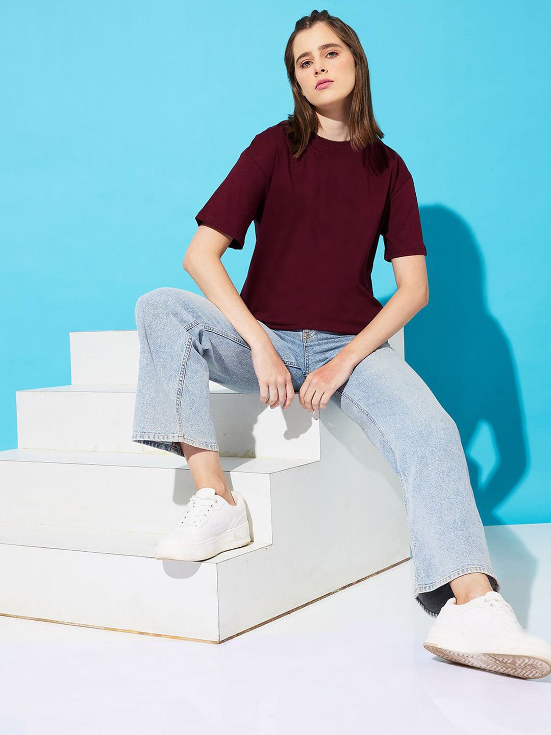 Buy The Roadster Lifestyle Co. Women Pack Of 2 Solid Round Neck Cotton ...