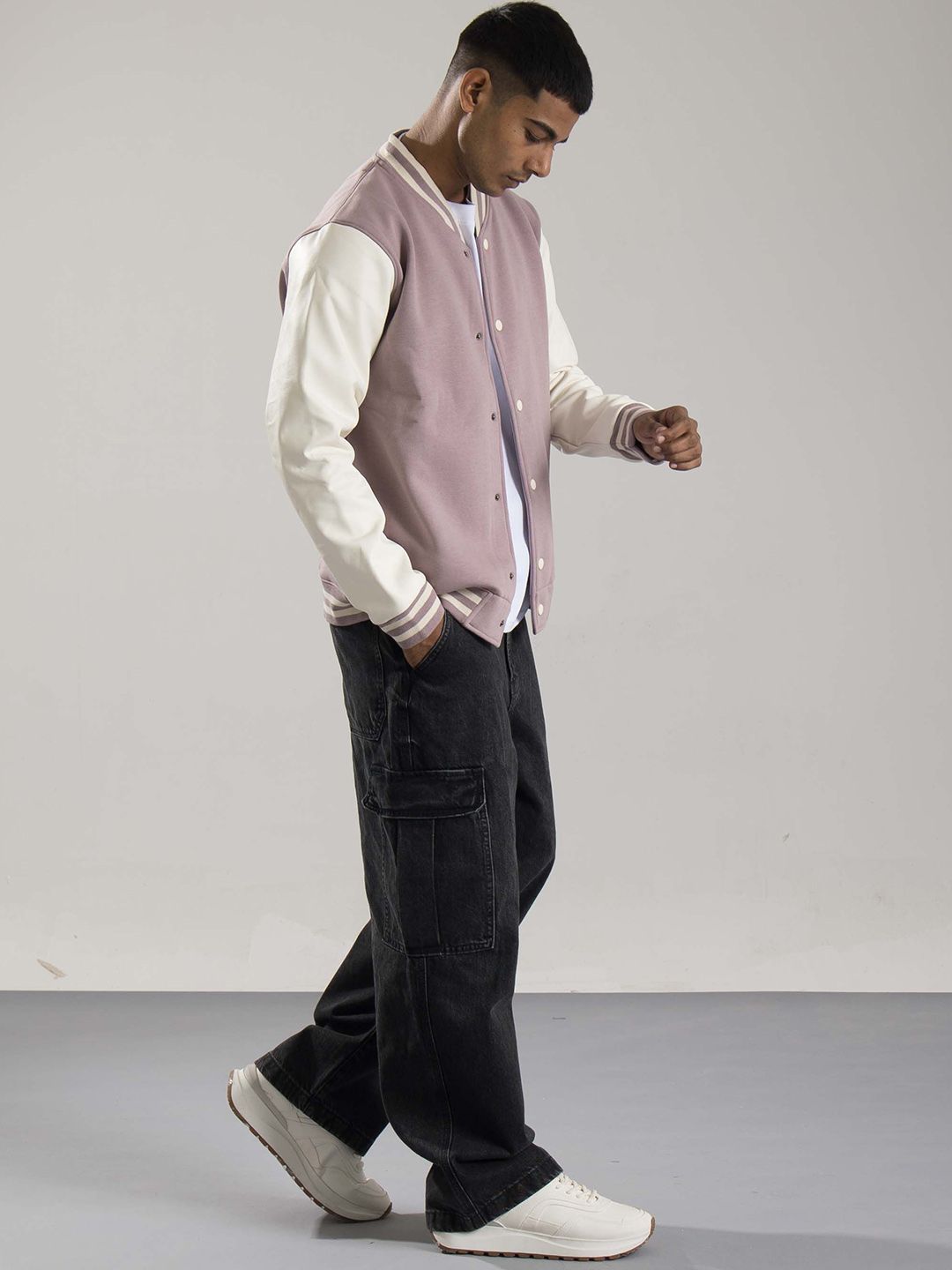 Buy ONEWAY Men Stand Collar Colourblocked Cotton Casual Bomber Jacket ...