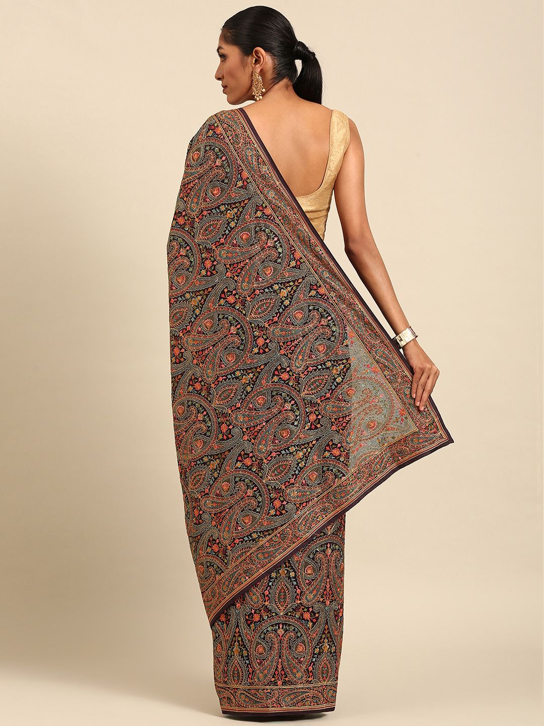 Buy MOHEY Woven Design Embroidered Pure Georgette Saree - Sarees for ...