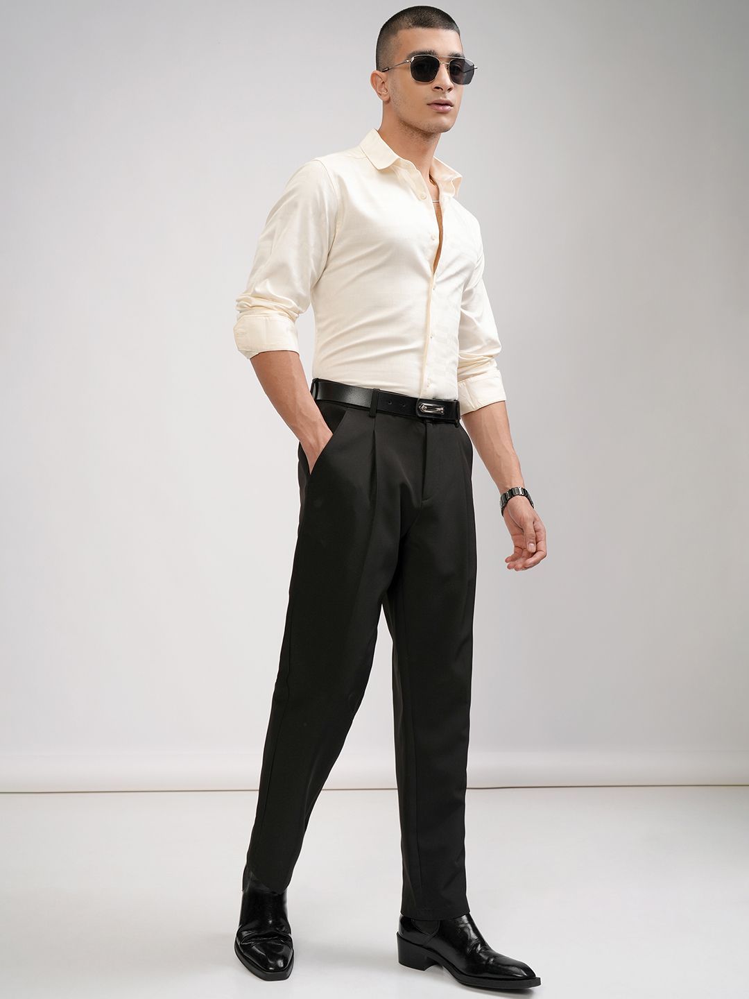 Buy HIGHLANDER Men Slim Fit Spread Collar Textured Cotton Formal Shirt ...