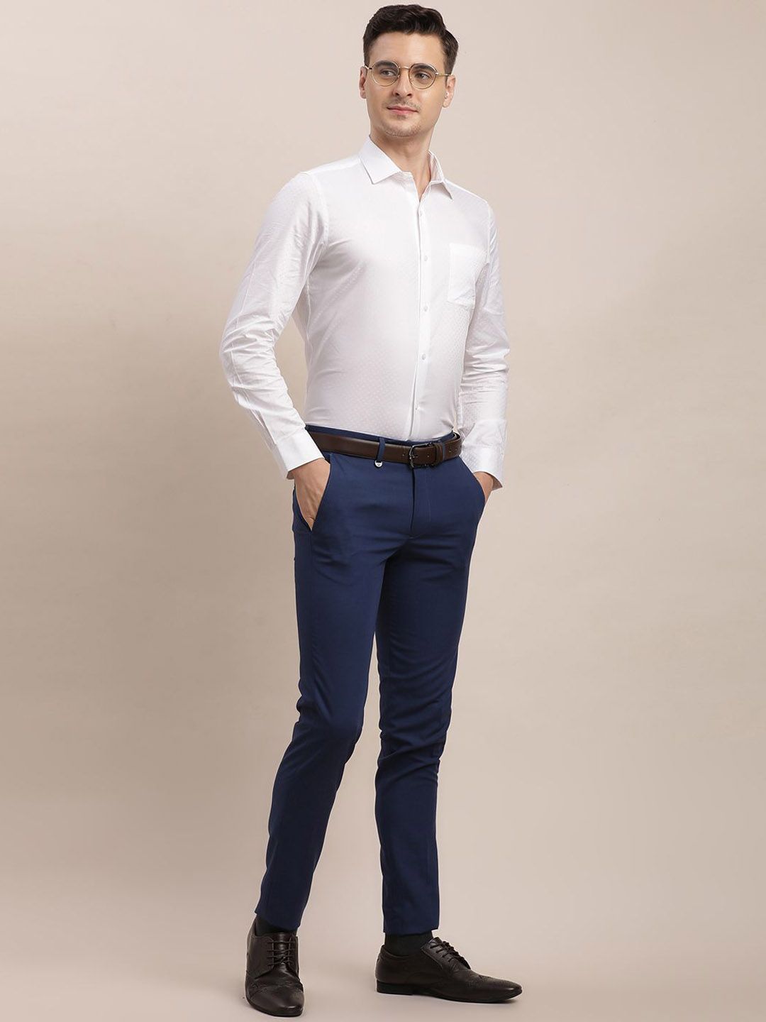 Buy Turtle Men Checked Tailored Skinny Fit Formal Trousers - Trousers ...