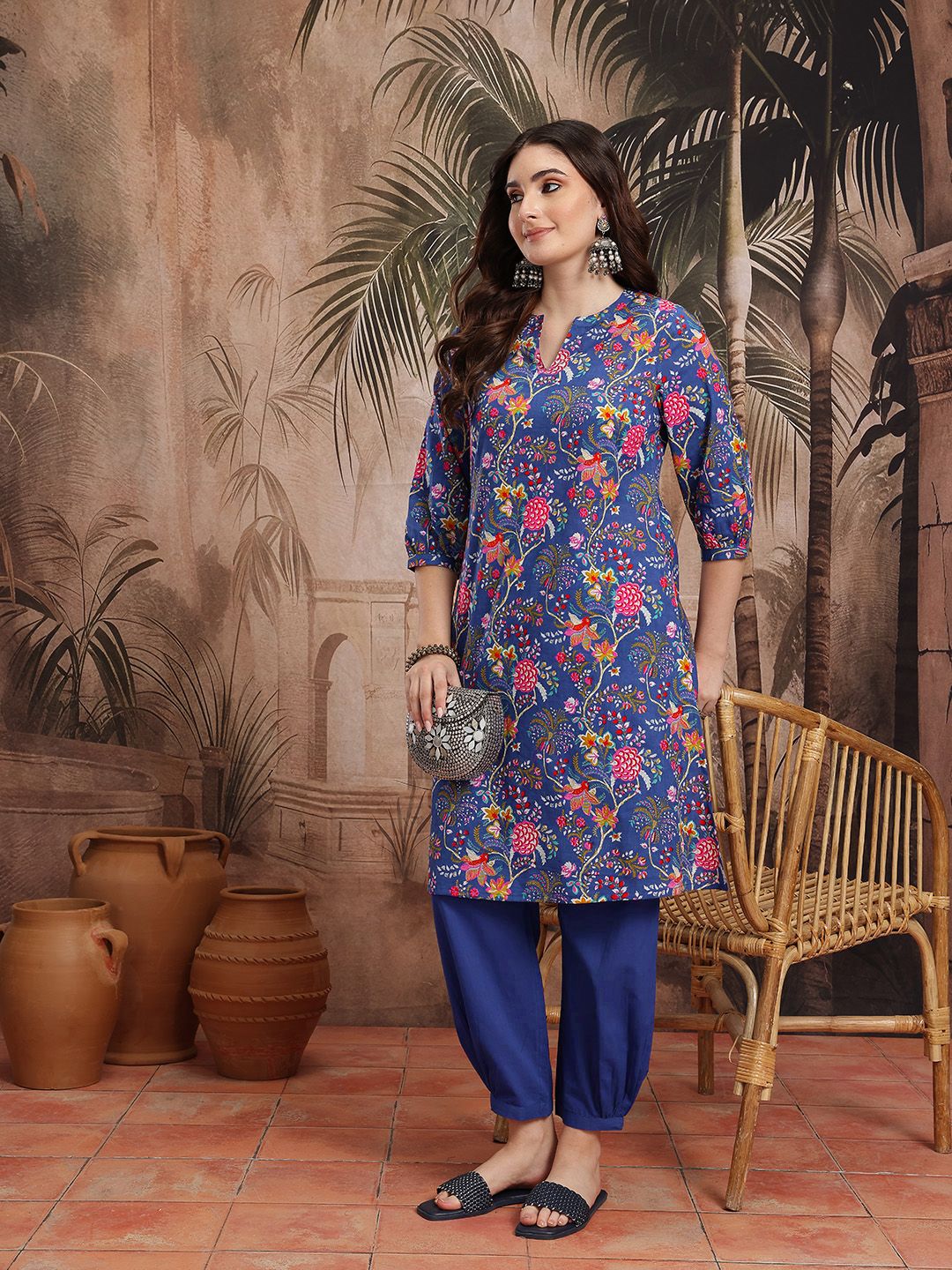Buy Sangria Women Ethnic Motifs Printed Pure Cotton Kurta With Salwar - Kurta Sets for Women ...