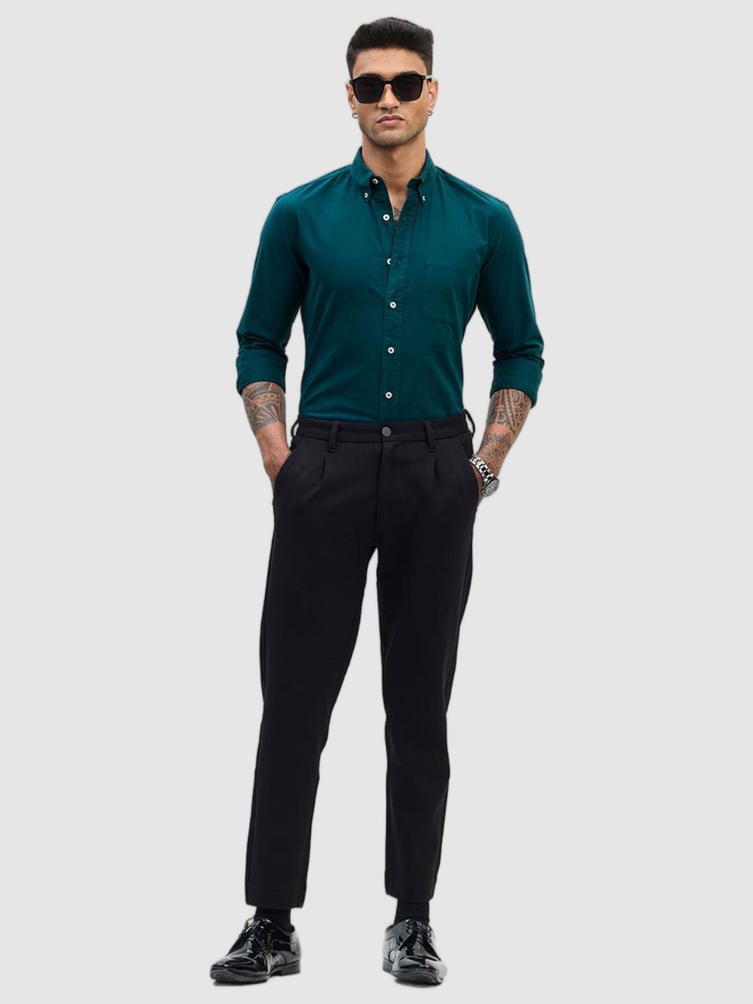 Buy Snitch Men Smart Slim Fit Button Down Collar Solid Cotton Formal ...