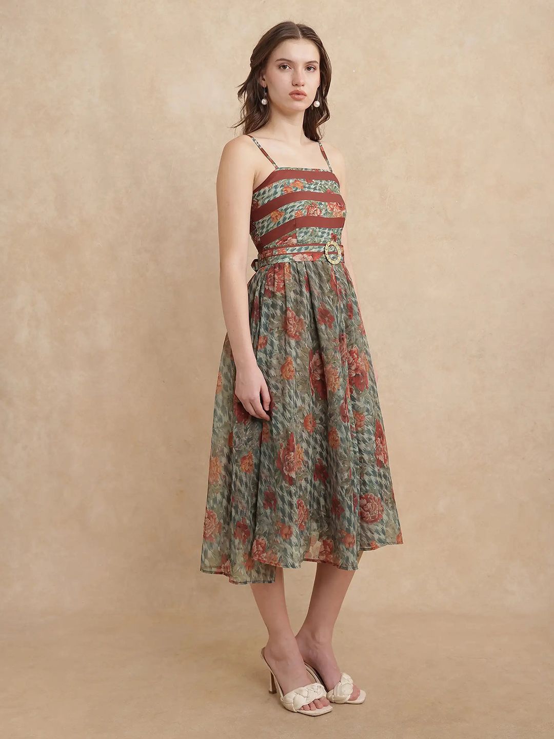 Buy RAREISM Ostig Multi Women Floral Printed Fit And Flare Midi Cotton ...