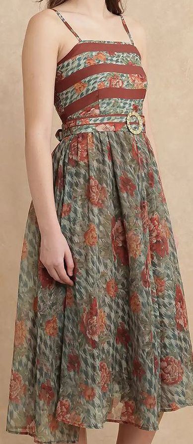 Buy RAREISM Ostig Multi Women Floral Printed Fit And Flare Midi Cotton ...