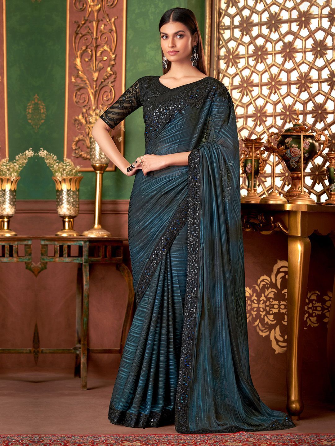 Buy Mitera Embellished Sequinned Pure Georgette Saree - Sarees for ...