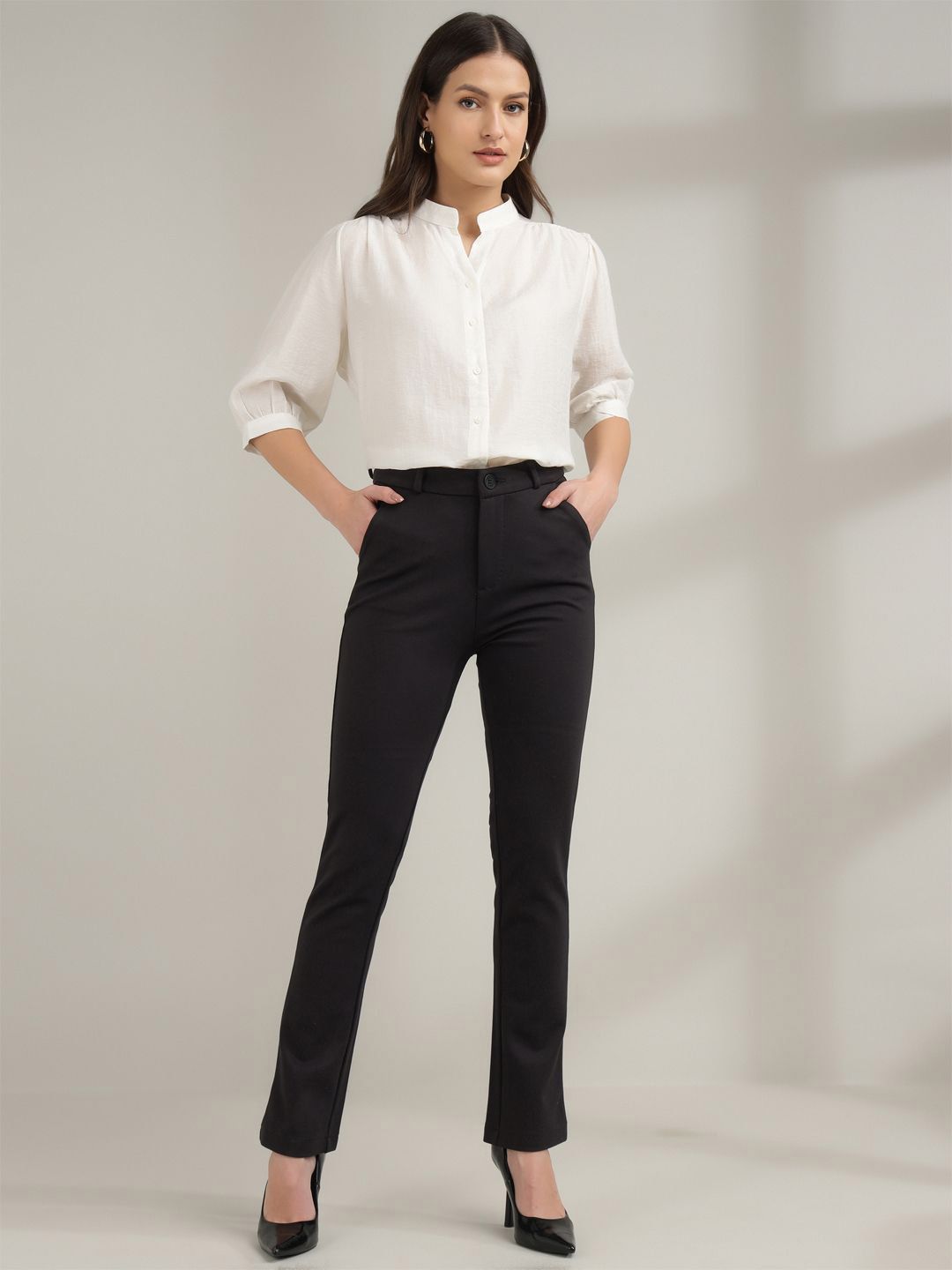 Buy Xpose Women Comfort Straight Fit High Rise Pleated Trousers ...