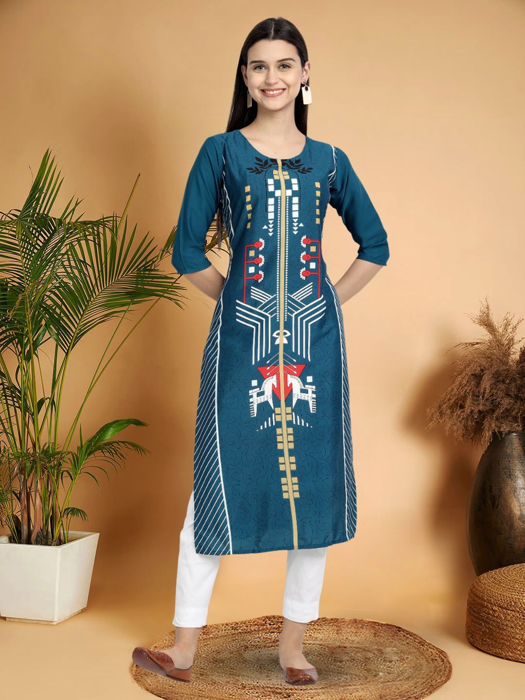 Buy 7Threads Selection Of 5 Floral Printed Round Neck Straight Kurtas ...