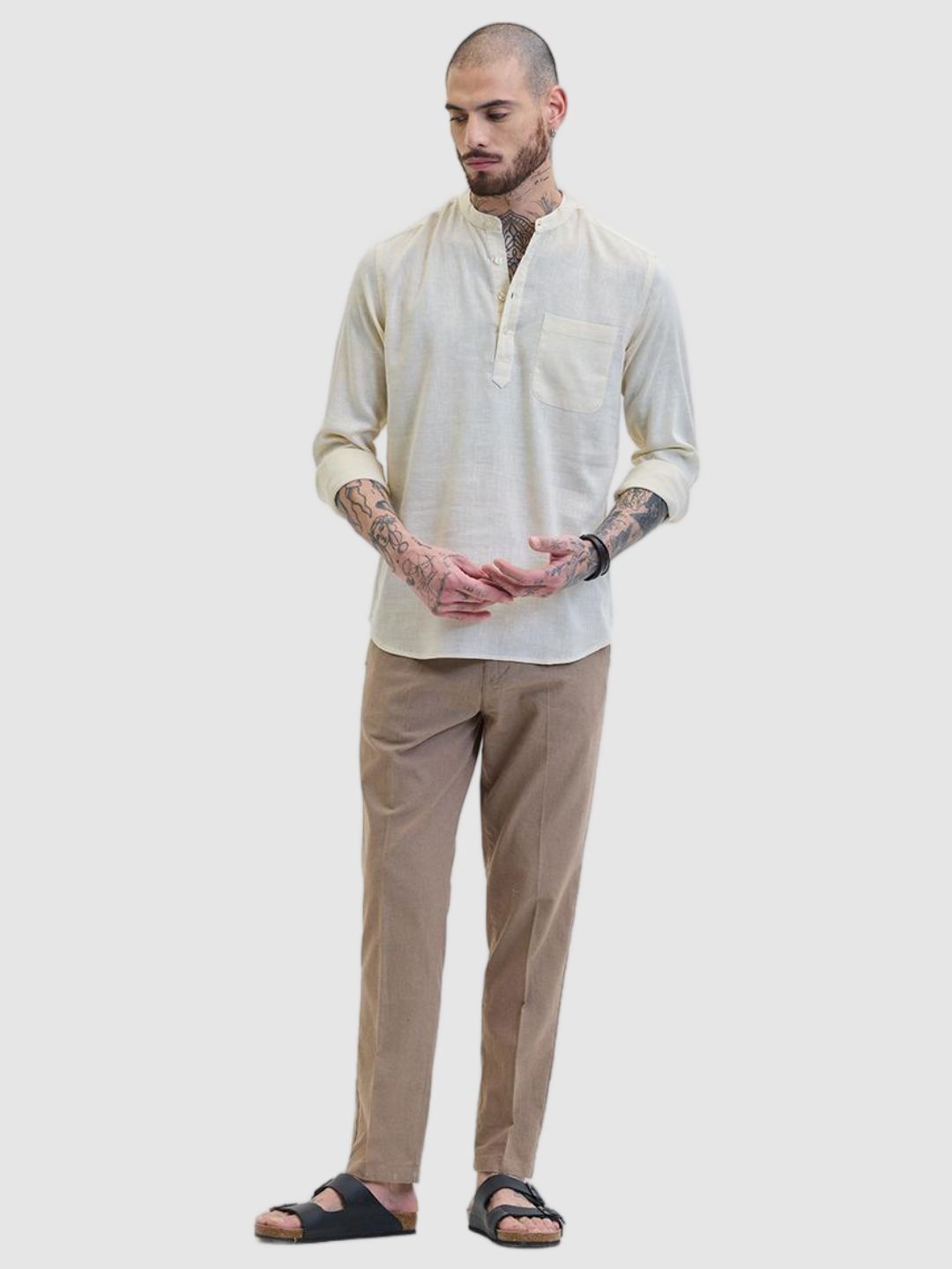 Buy Snitch Men Smart Slim Fit Solid Band Collar Casual Shirt - Shirts ...