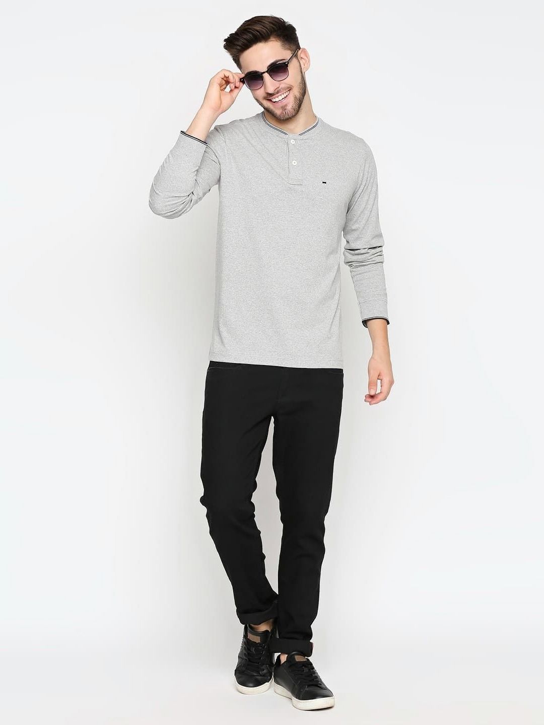 Buy Basics Men Solid Henley Neck Cotton T Shirt - Tshirts for Men ...