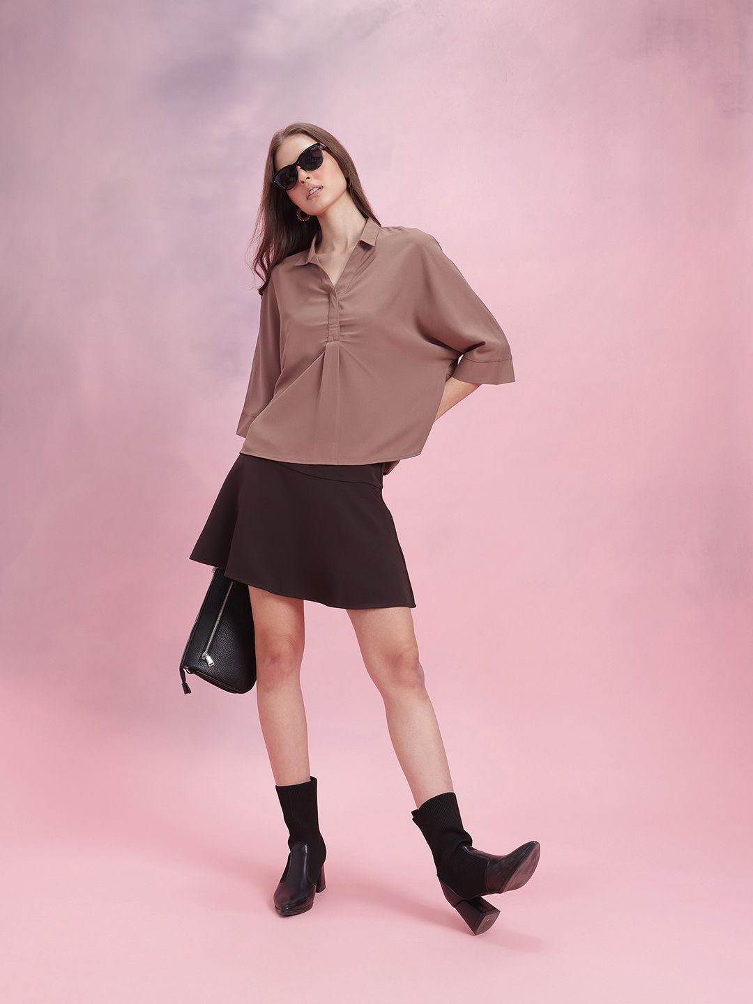 Buy DressBerry Solid Extended Sleeves Boxy Top - Tops for Women ...