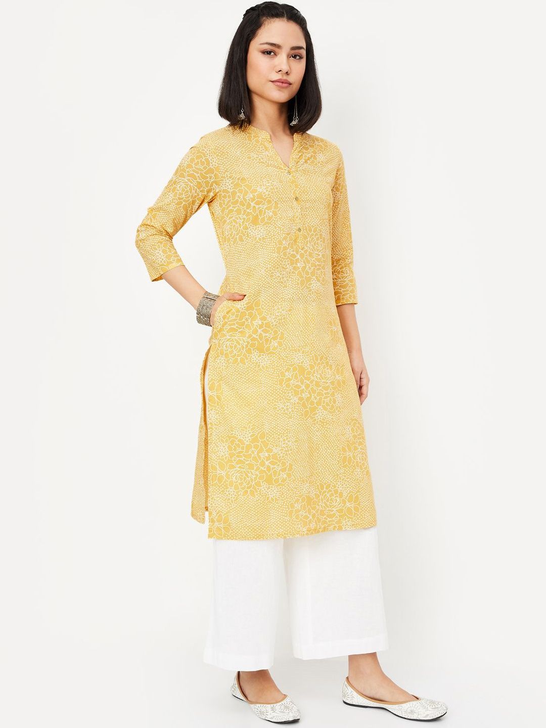 Buy Max Floral Printed Mandarin Collar Straight Kurta - Kurtas for ...