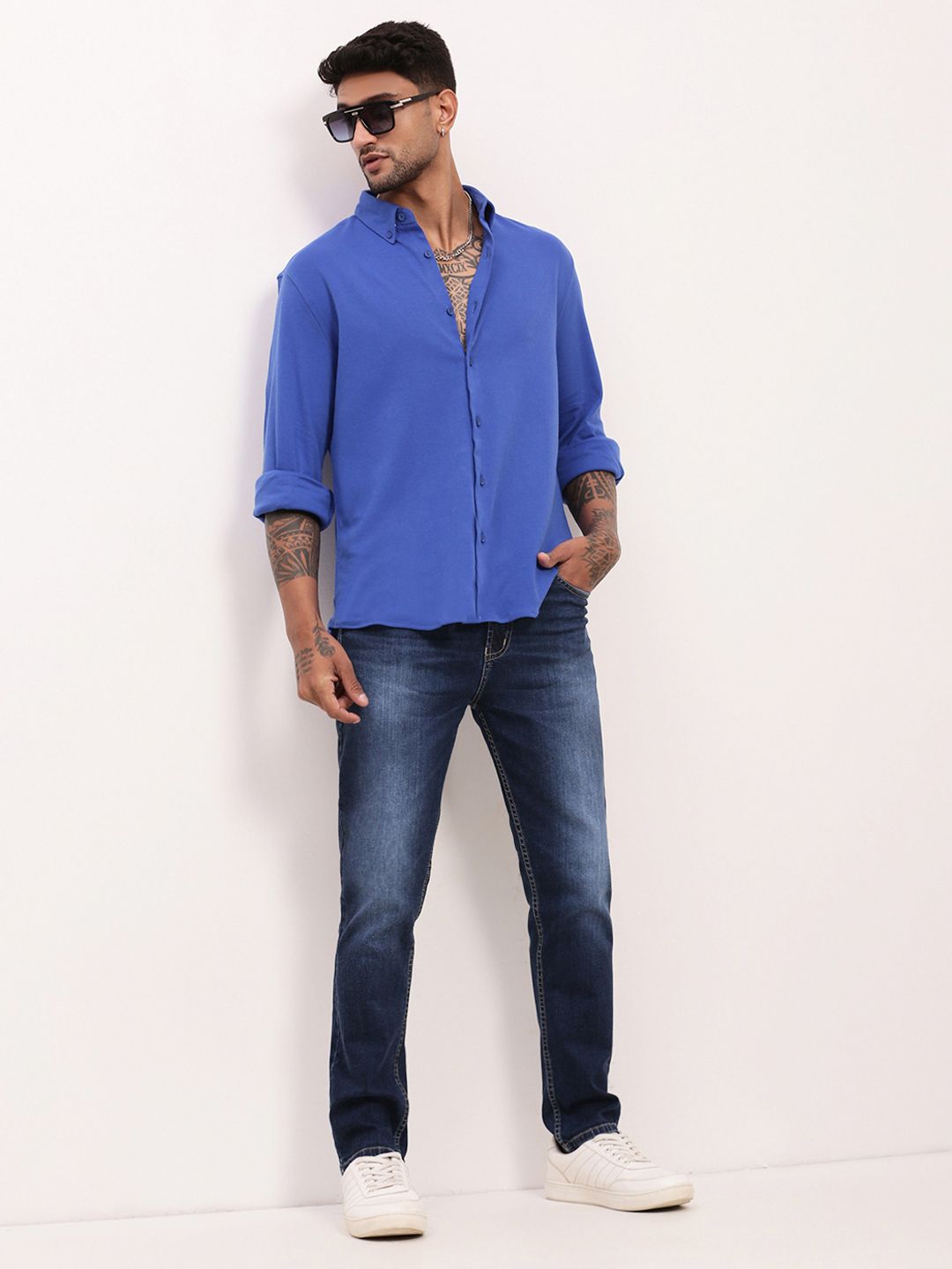 Buy SHOWOFF Men Comfort Slim Fit Button Down Collar Solid Cotton Casual ...