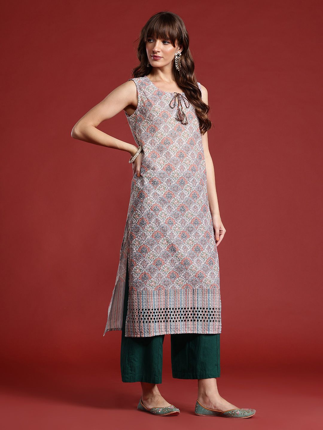 Buy Anouk Ethnic Motifs Embroidered Pure Cotton Kurta - Kurtas for ...