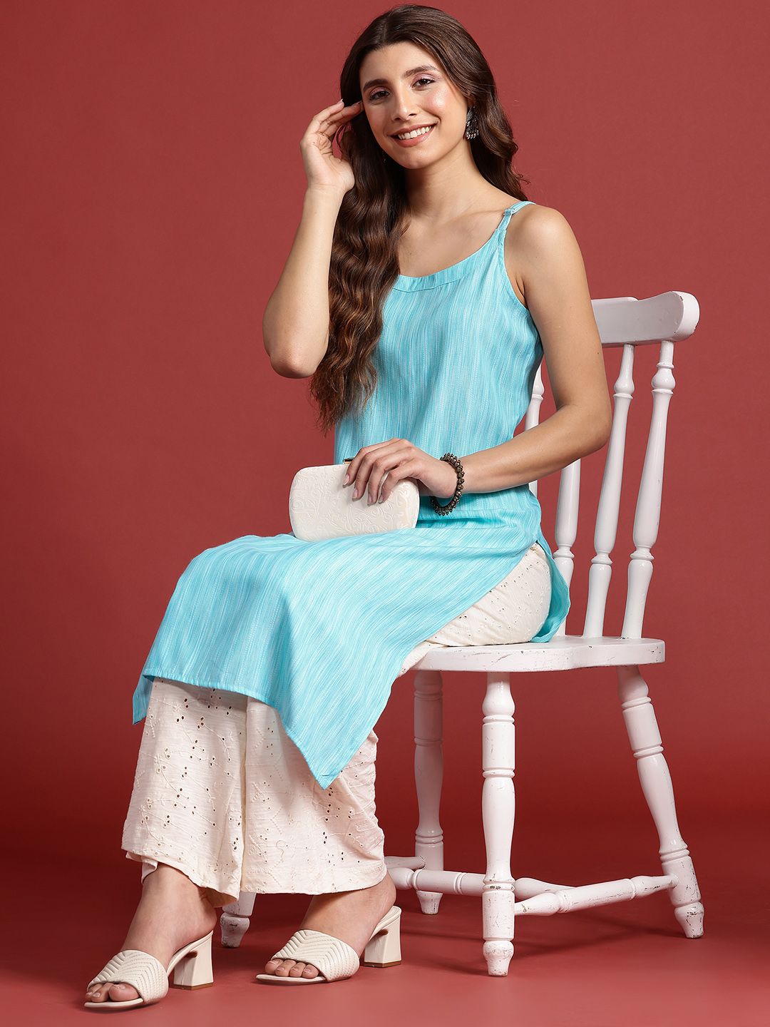 Buy Anouk Woven Design Stripes Shoulder Straps Straight Kurta - Kurtas ...