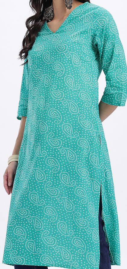 Buy Anouk Bandhani Printed Pure Cotton V Neck Straight Kurta - Kurtas ...