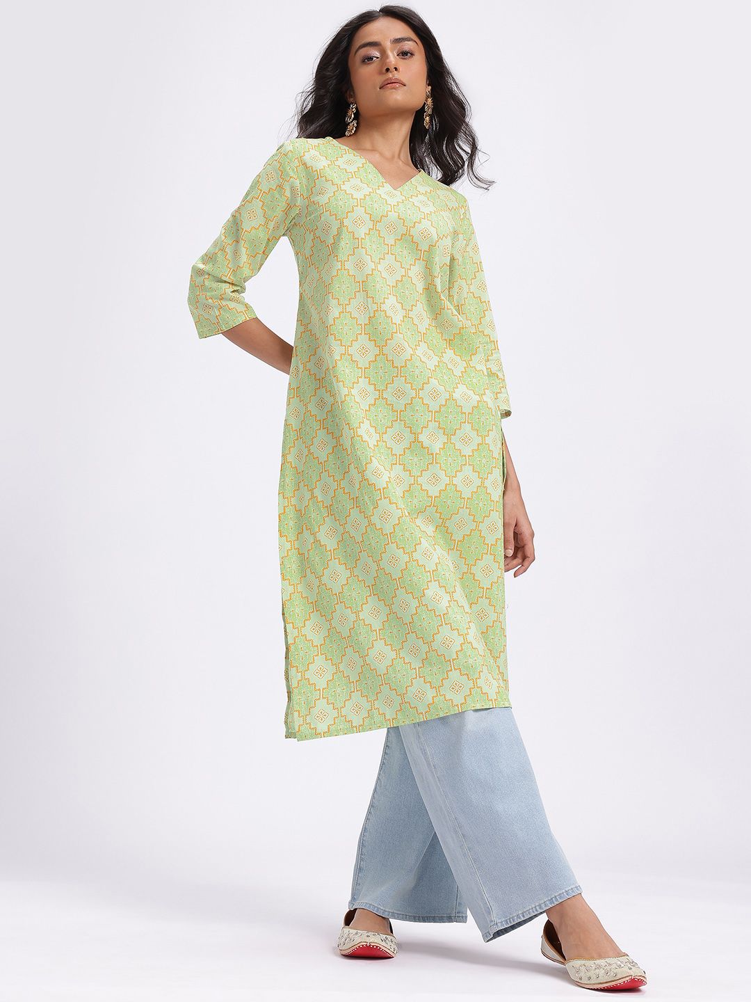 Buy Anouk Geometric Printed V Neck Pure Cotton Kurta - Kurtas for Women 32434541 | Myntra