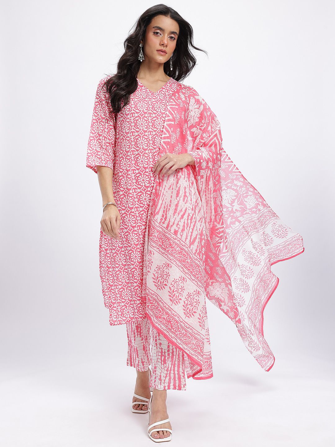 Buy Anouk Floral Print Pure Cotton Straight Kurta With Trousers ...