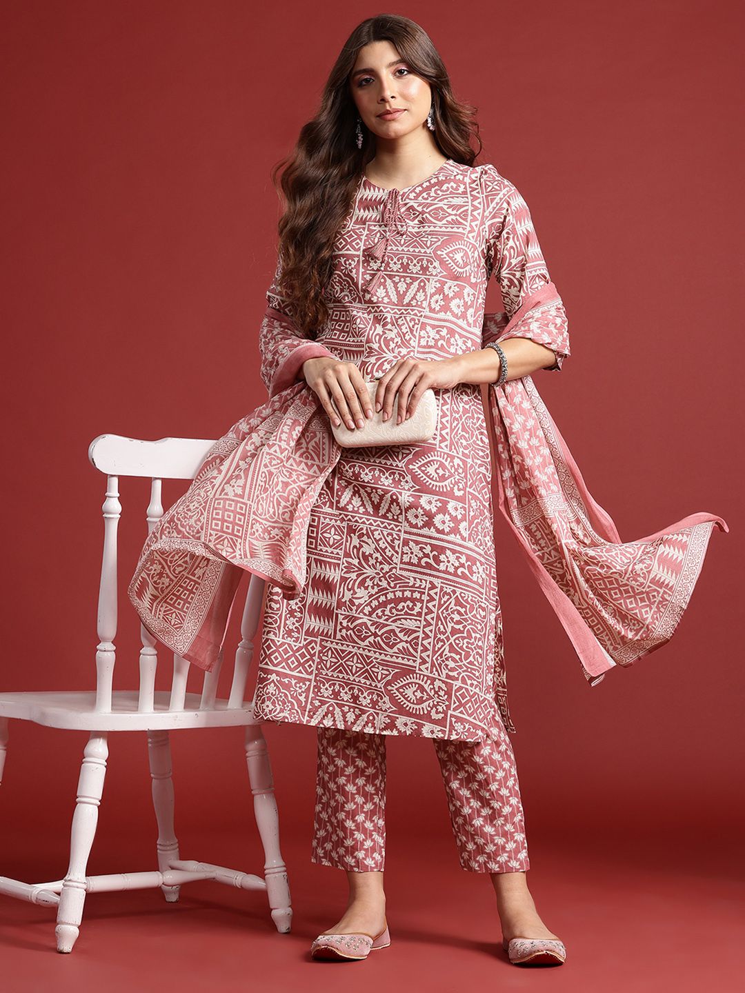 Buy Anouk Floral Print Pure Cotton Kurta With Trousers & With Dupatta - Kurta Sets for Women ...