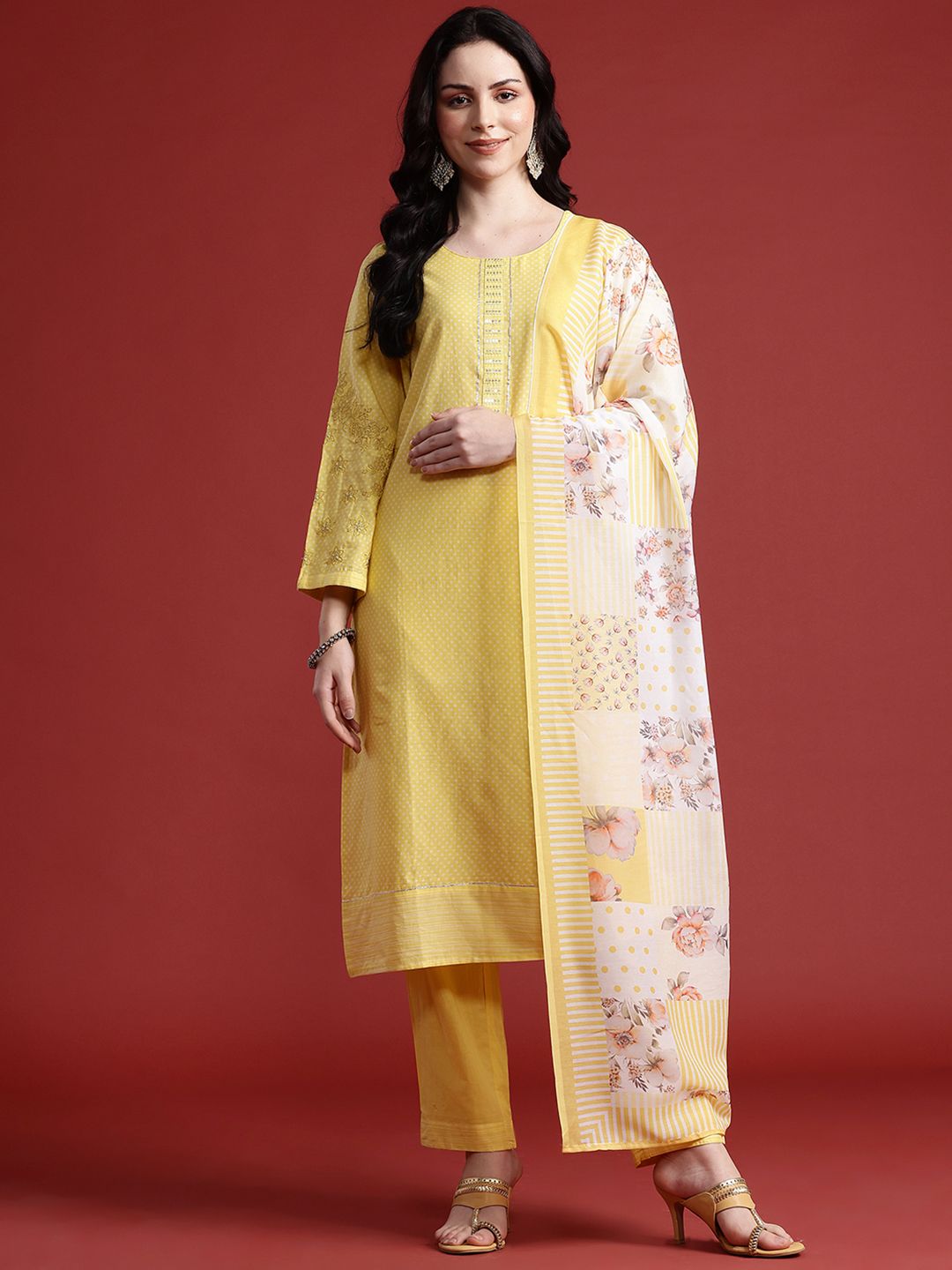 Buy Anouk Floral Printed Pure Cotton Kurta With Trousers & With Dupatta - Kurta Sets for Women ...