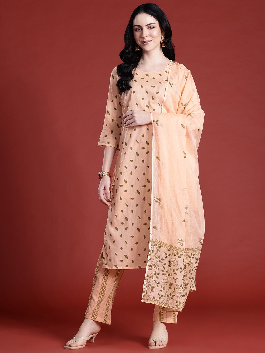Buy Anouk Floral Printed Regular Pure Cotton Kurta With Trousers & With Dupatta - Kurta Sets for ...