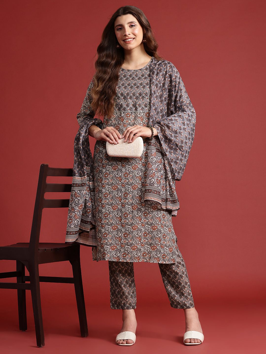 Buy Anouk Ethnic Motif Print Kurta With Trousers & Dupatta - Kurta Sets ...