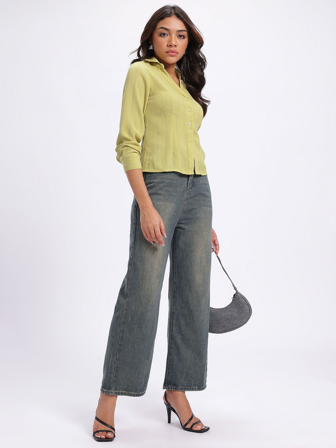 Buy Glitchez Vertically Self Striped Spread Collar Regular Fit Shirt ...