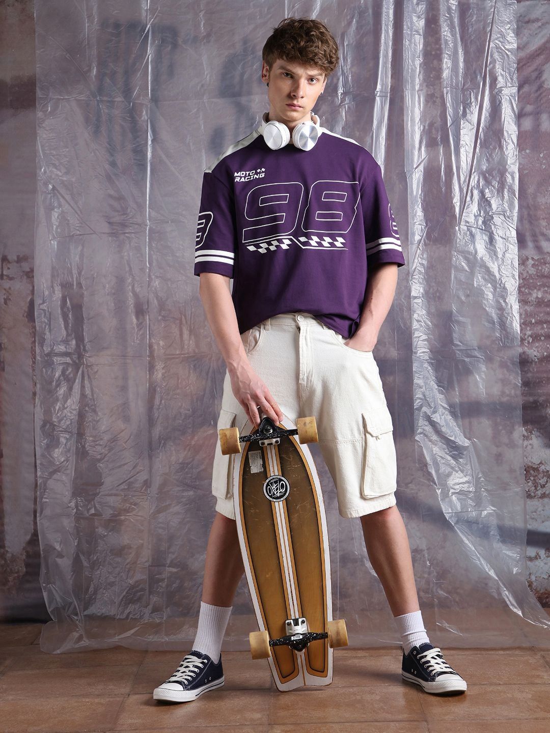 Buy Hubberholme Men Moto Varsity Graphic Printed Oversized Fit T Shirt ...