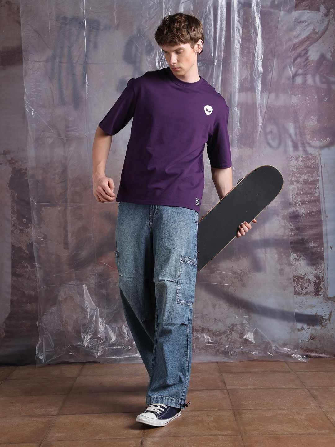 Buy Hubberholme Men Cyborg Graphic Printed Oversized Fit T Shirt ...