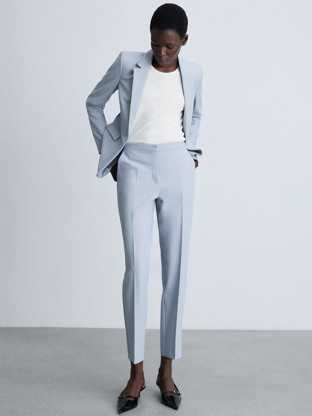 Buy MANGO Women Straight Fit Formal Trousers - Trousers for Women ...