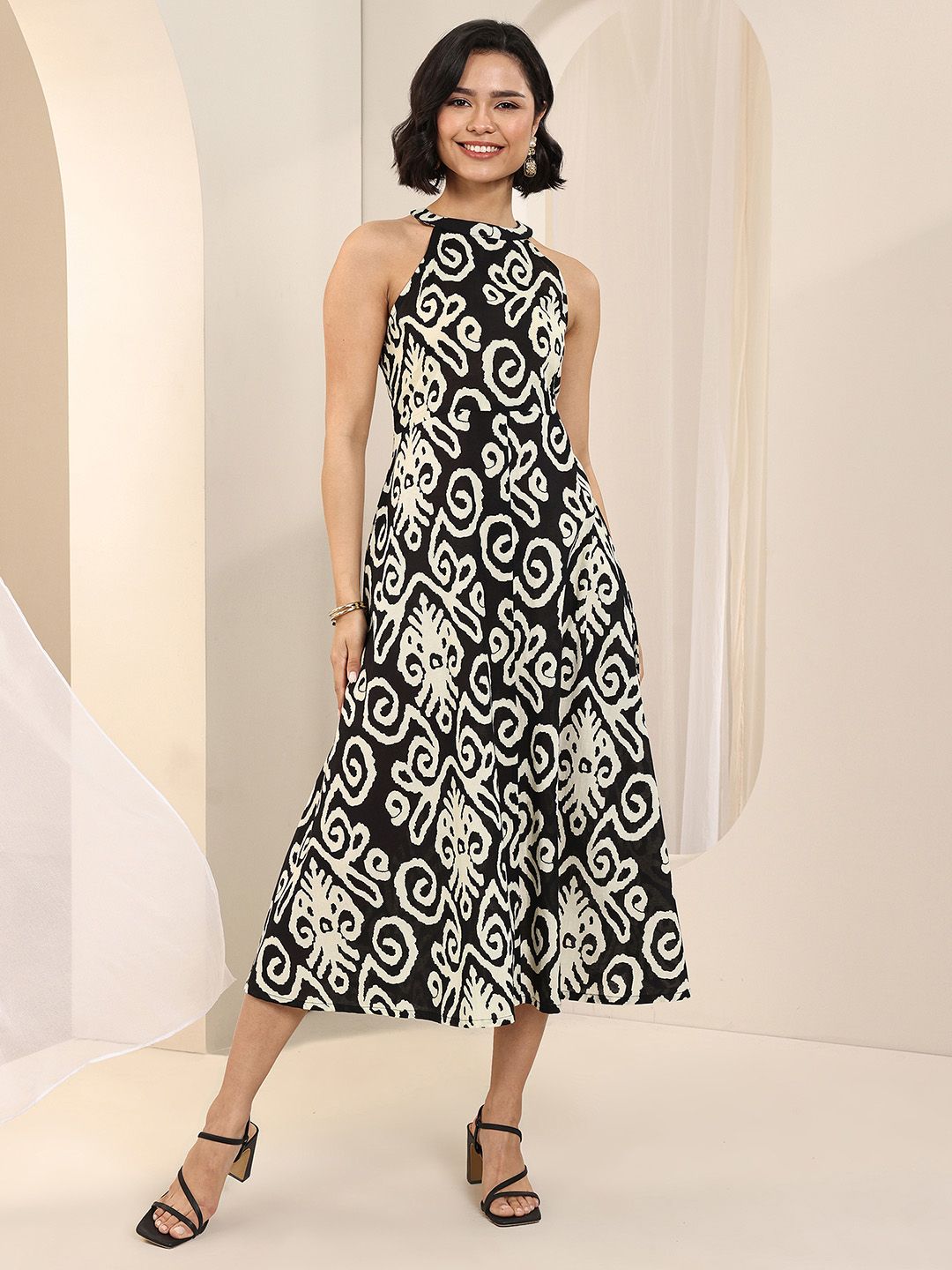 Buy Libas Print Halter Neck Fit & Flare Midi Dress - Dresses for Women ...