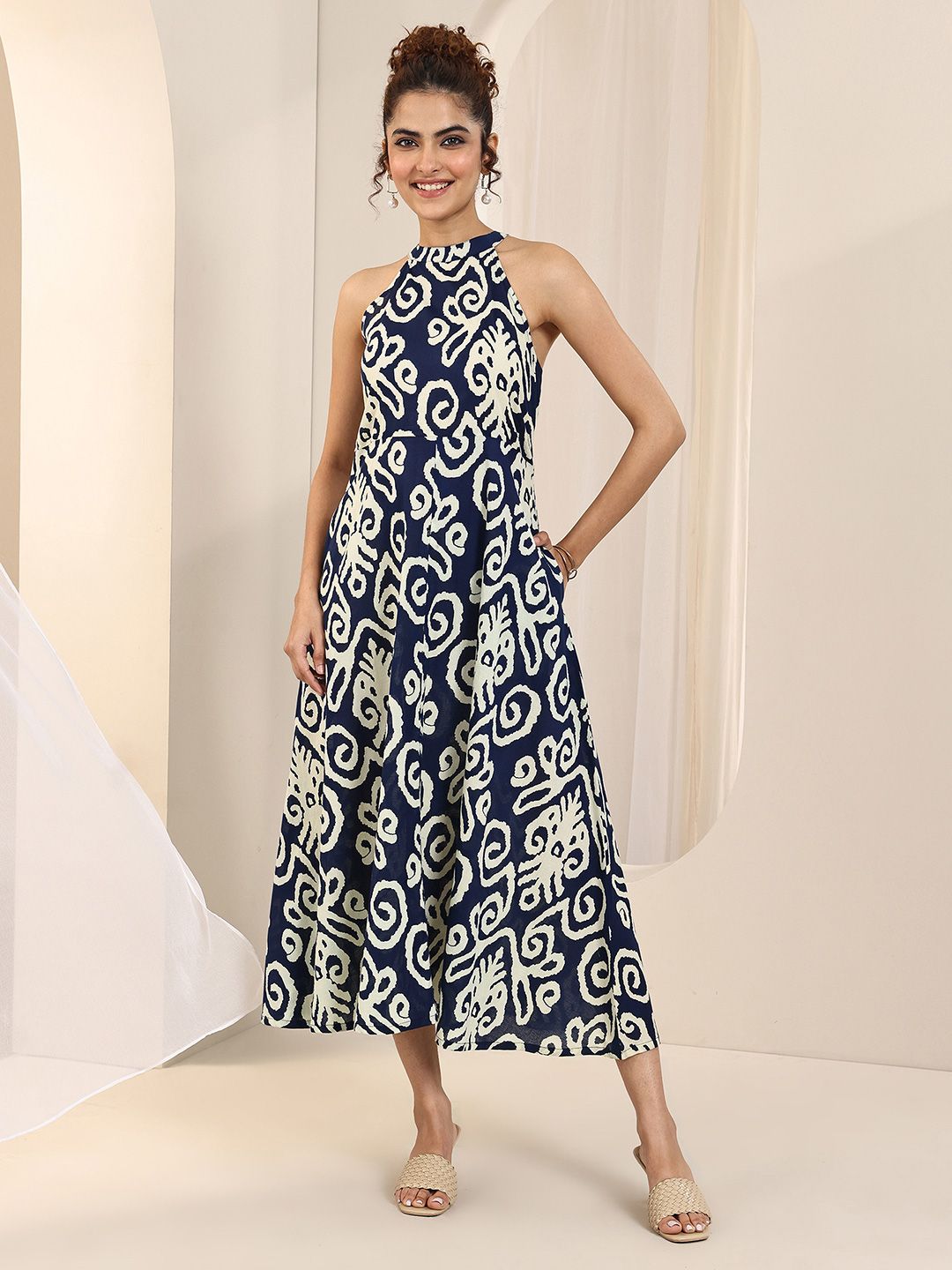 Buy Libas Print Halter Neck A Line Midi Dress - Dresses for Women ...