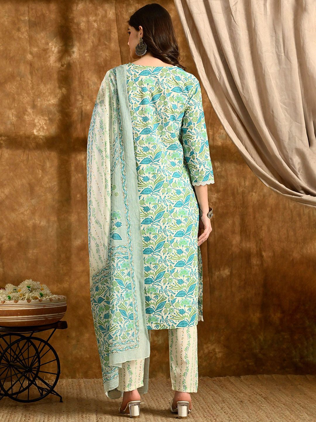 Buy Anouk Women Floral Printed Regular Pure Cotton Kurta With Trousers & With Dupatta - Kurta ...