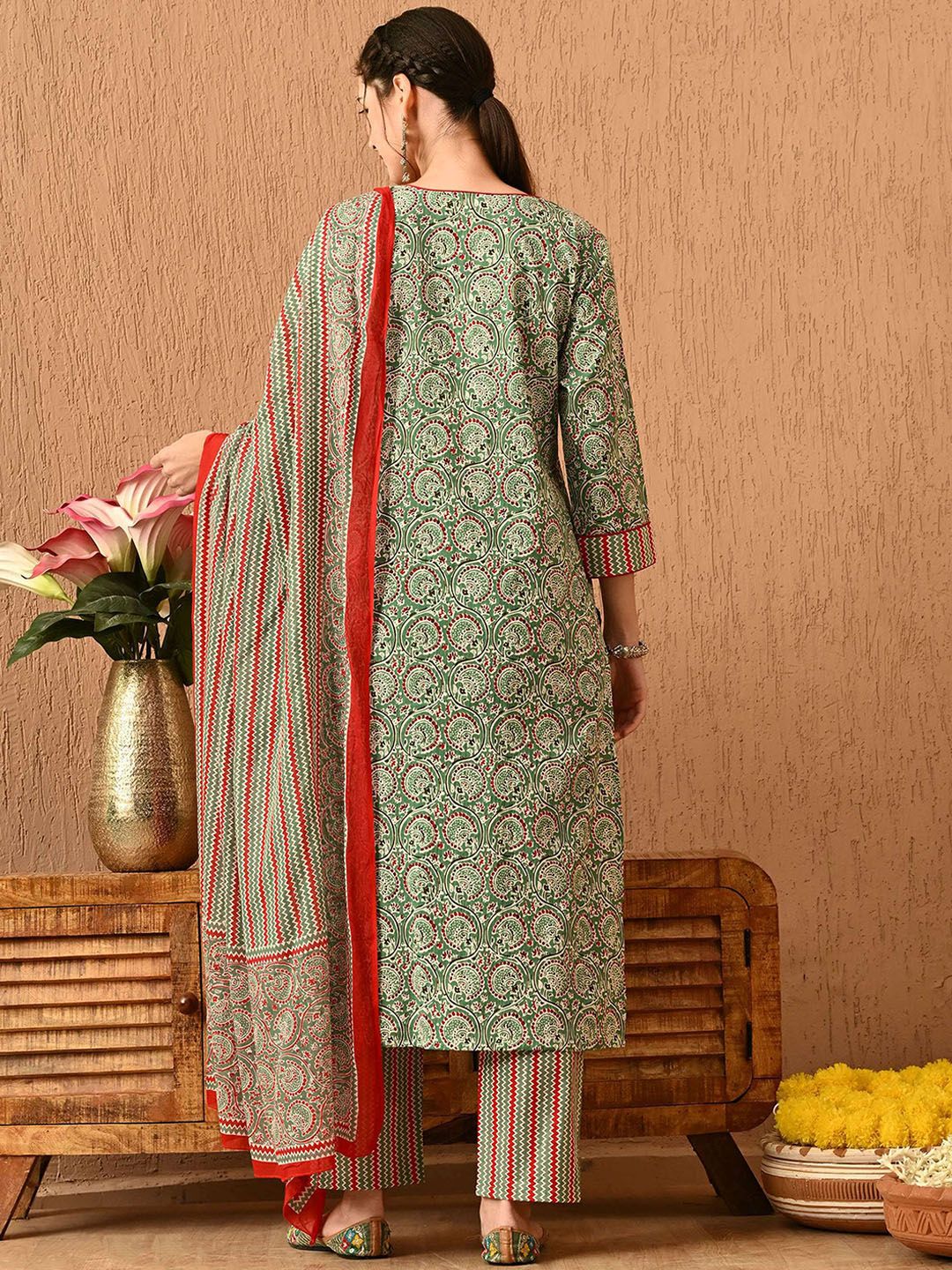 Buy Anouk Women Floral Printed Regular Pure Cotton Kurta With Trousers & With Dupatta - Kurta ...